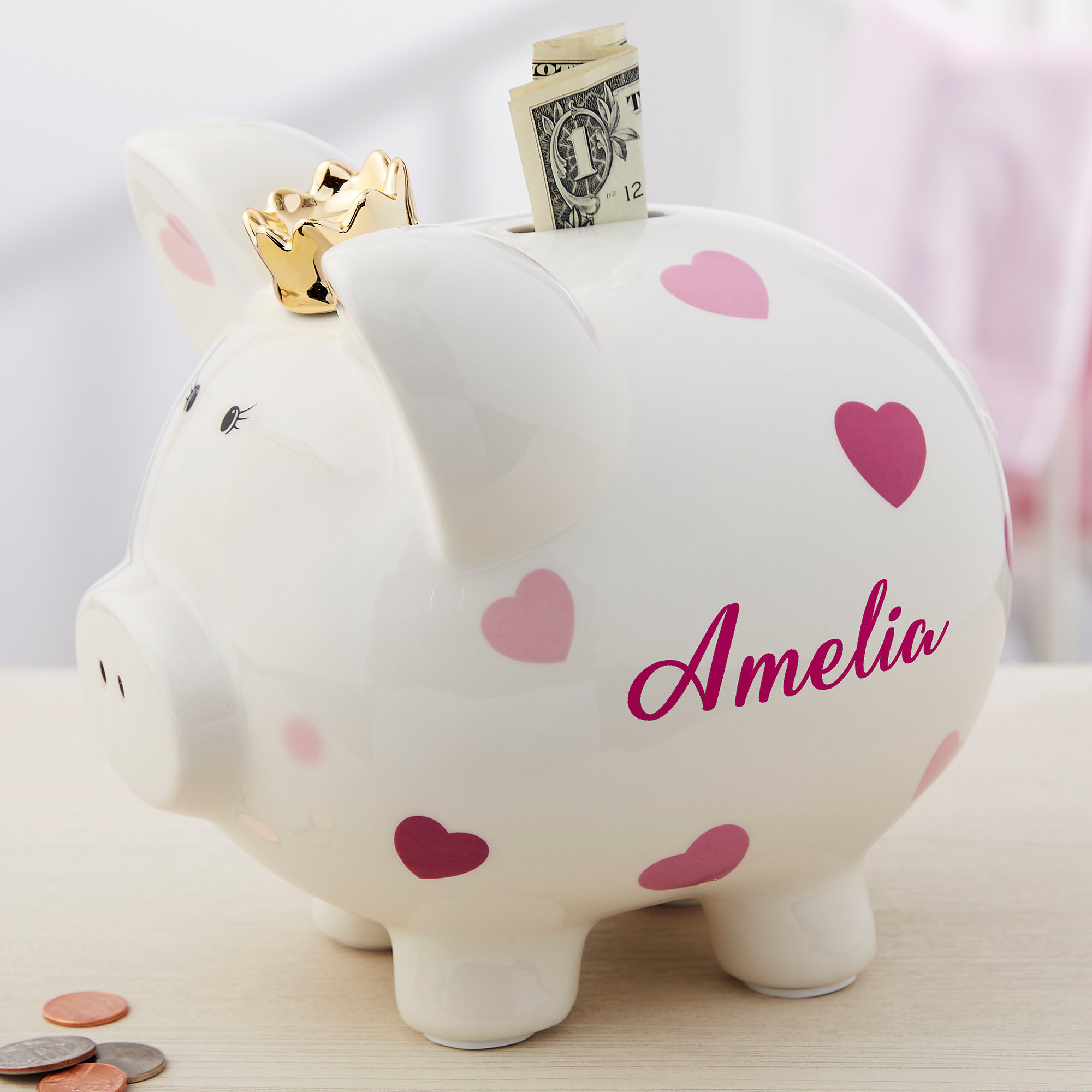 Baby Girl Pink Heart Personalized Piggy Bank Custom Piggy - Etsy