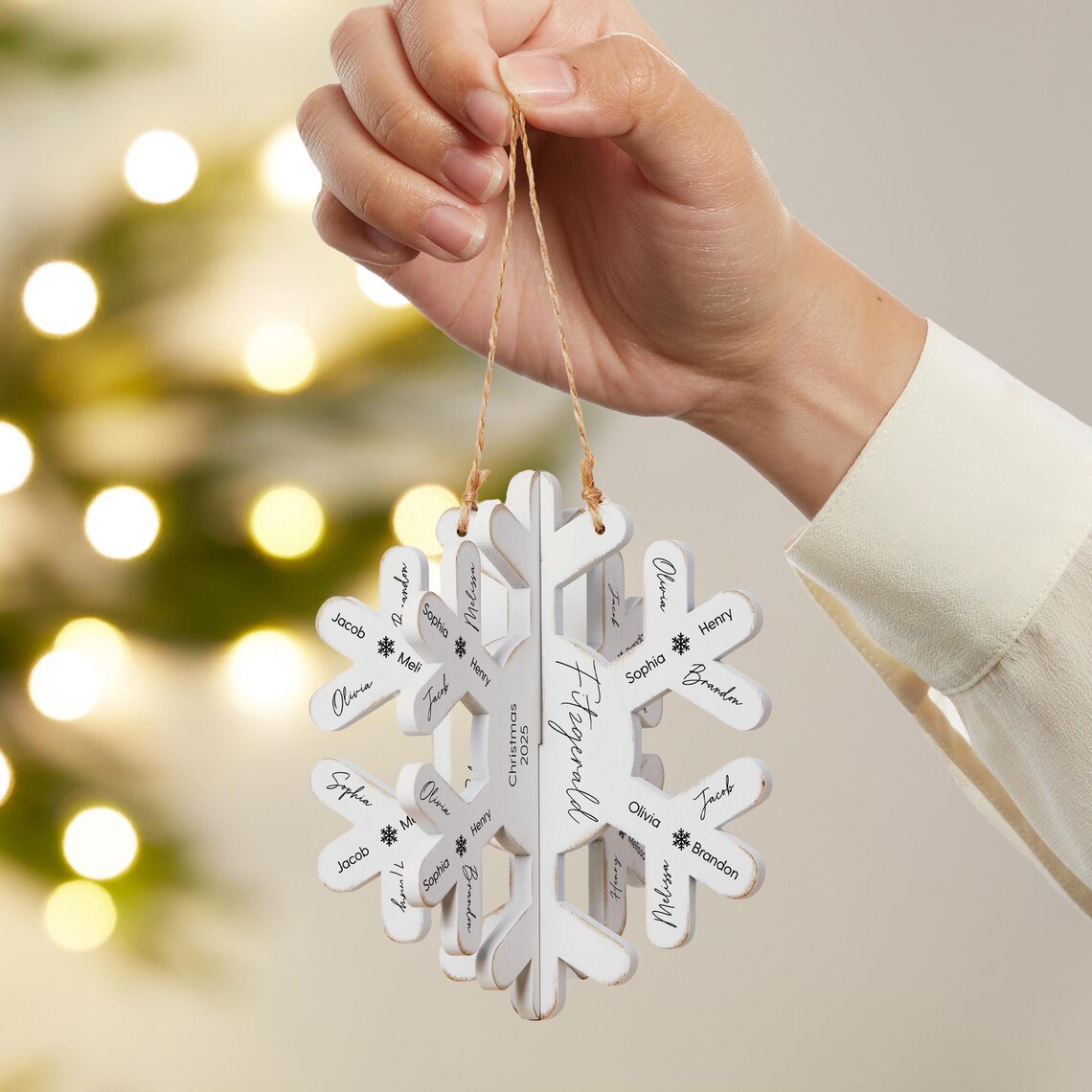 Personalized 3D Wood Snowflake Ornament – Custom Family Name Christmas ...