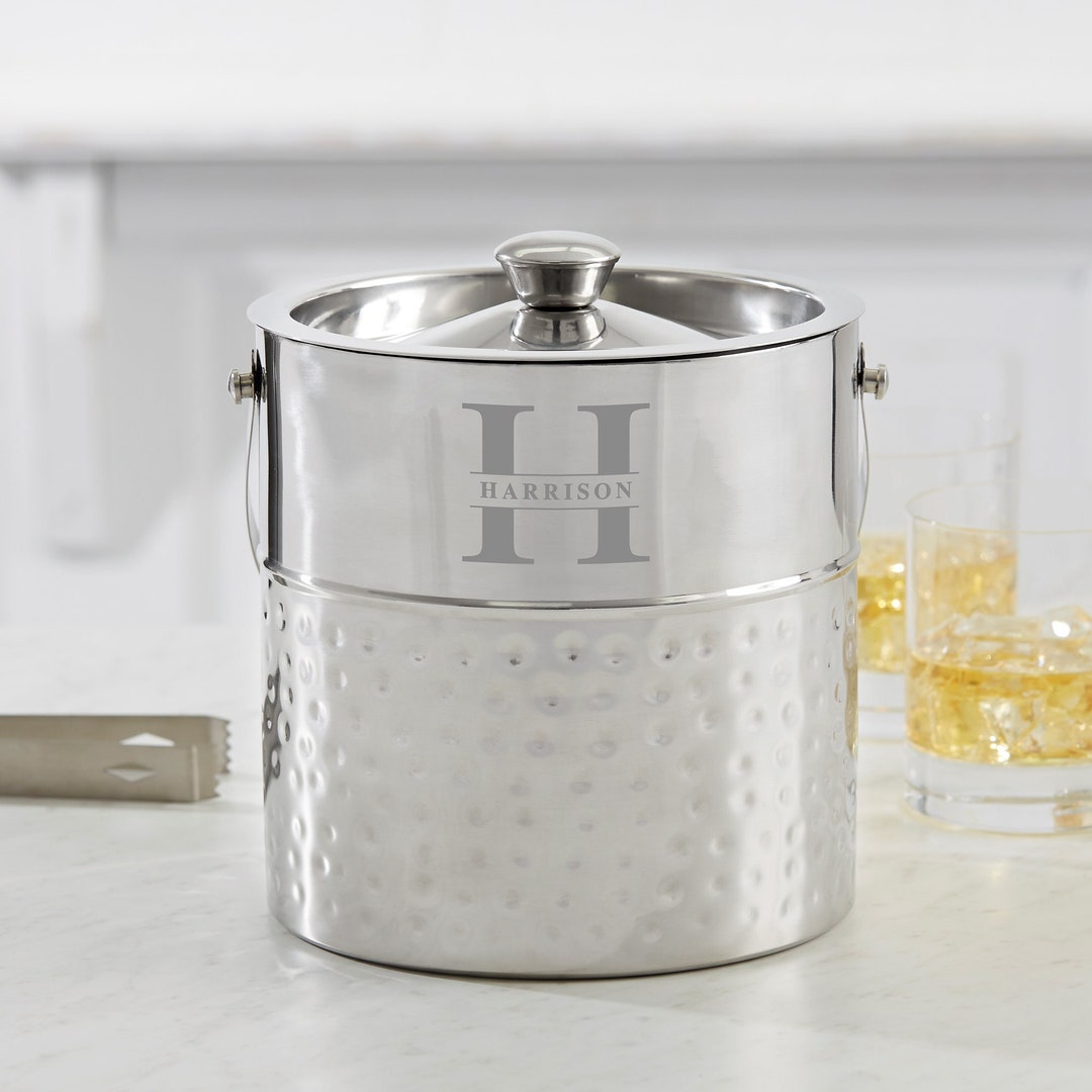 Personalized Stainless Steel Ice Bucket – Hammered Texture – Wedding ...