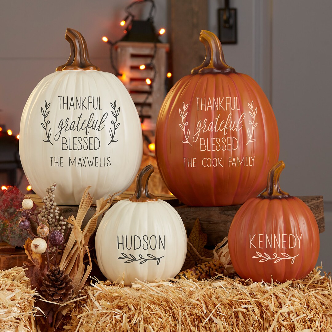 Thankful Grateful Blessed Personalized Pumpkins, Halloween Pumpkin ...