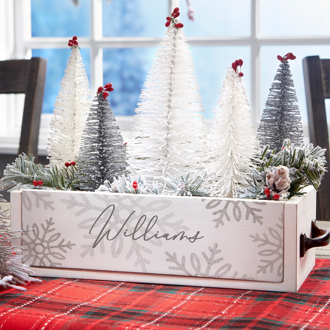 Silver and Gold Snowflakes Personalized Wood Centerpiece Box, Winter ...