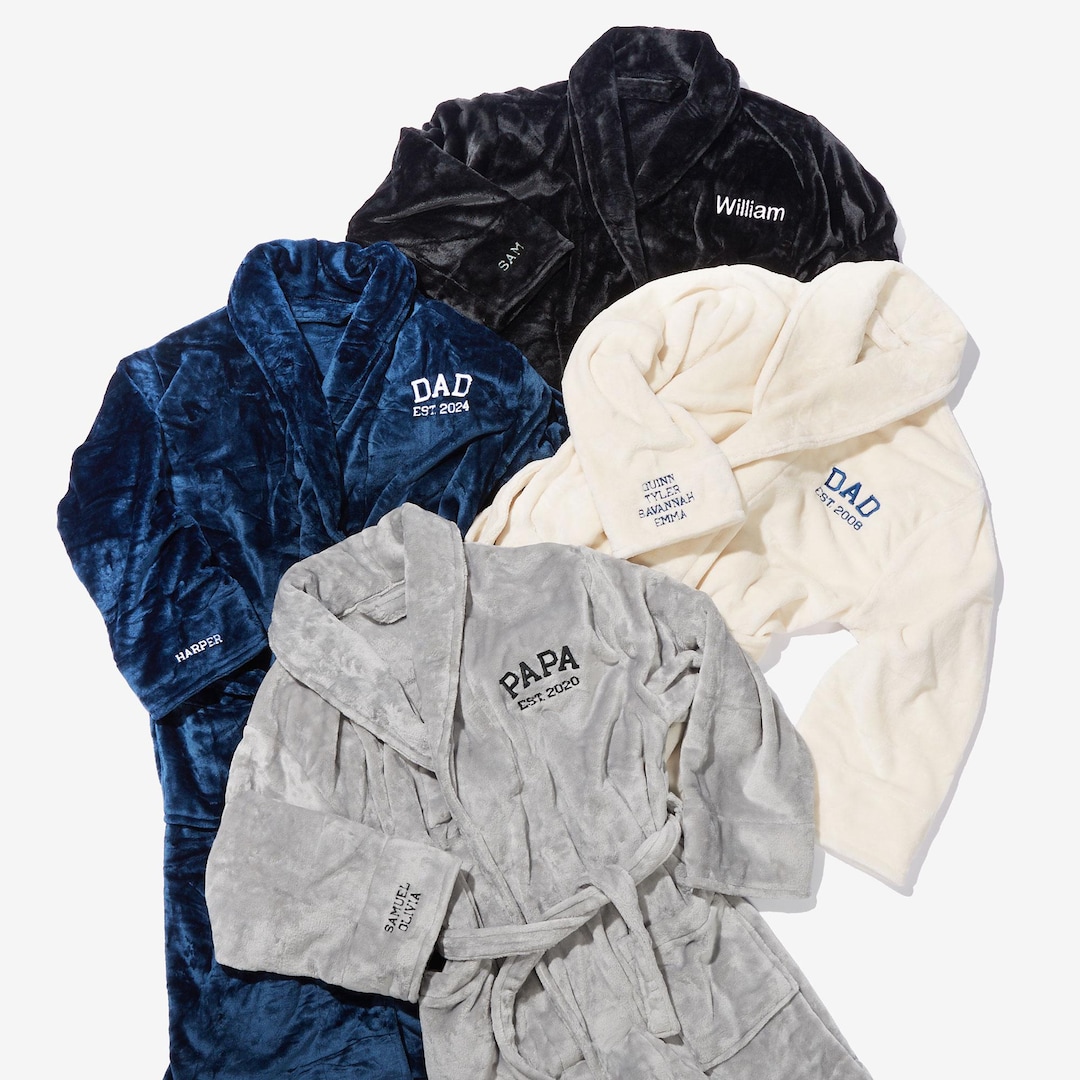 Custom Dad Fleece Robe With Names | Personalized Robe With Est Date ...