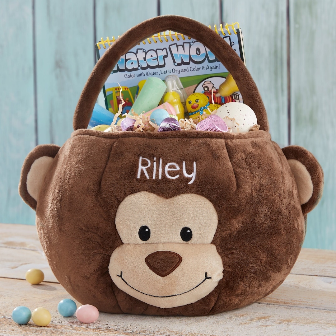 Monkey Embroidered Plush Easter Basket, Easter, Easter Basket, Easter ...