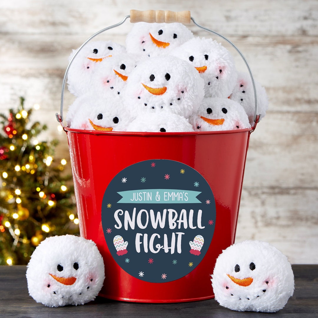 Warm Winter Wishes Snowball Fight Personalized Metal Bucket, Gift ...