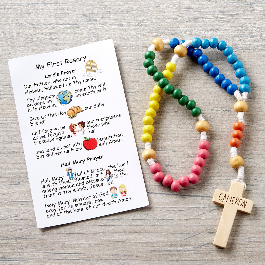 My First Rosary Personalized Multicolored Wooden Rosary, Religious ...