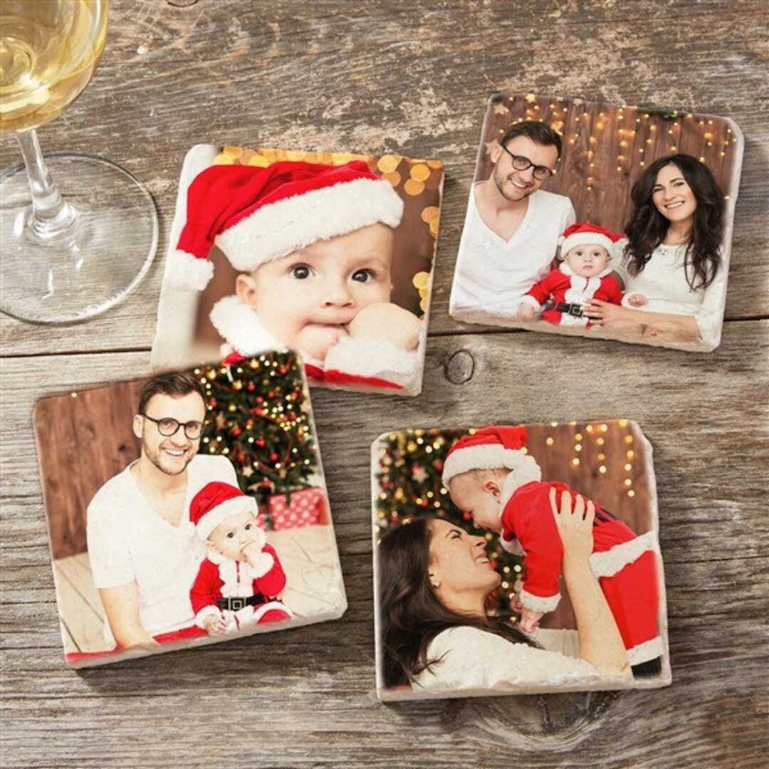 Holiday Photo Personalized Tumbled Stone Coaster Set, Photo Gifts ...