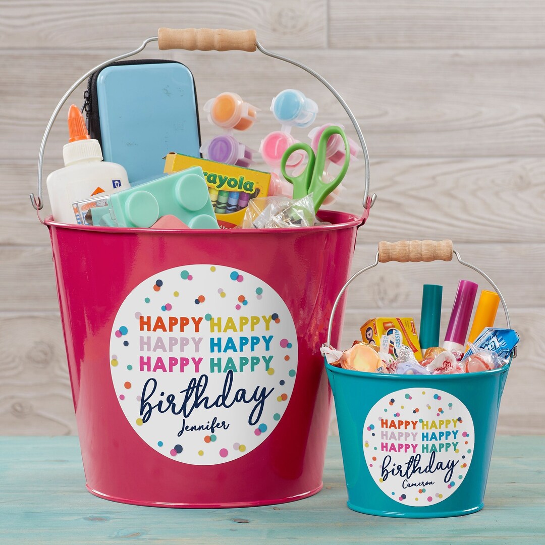 Happy Happy Birthday Personalized Metal Bucket, Birthday Gift ...