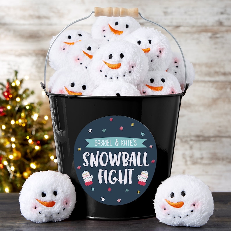 Warm Winter Wishes Snowball Fight Personalized Metal Bucket, Gift ...