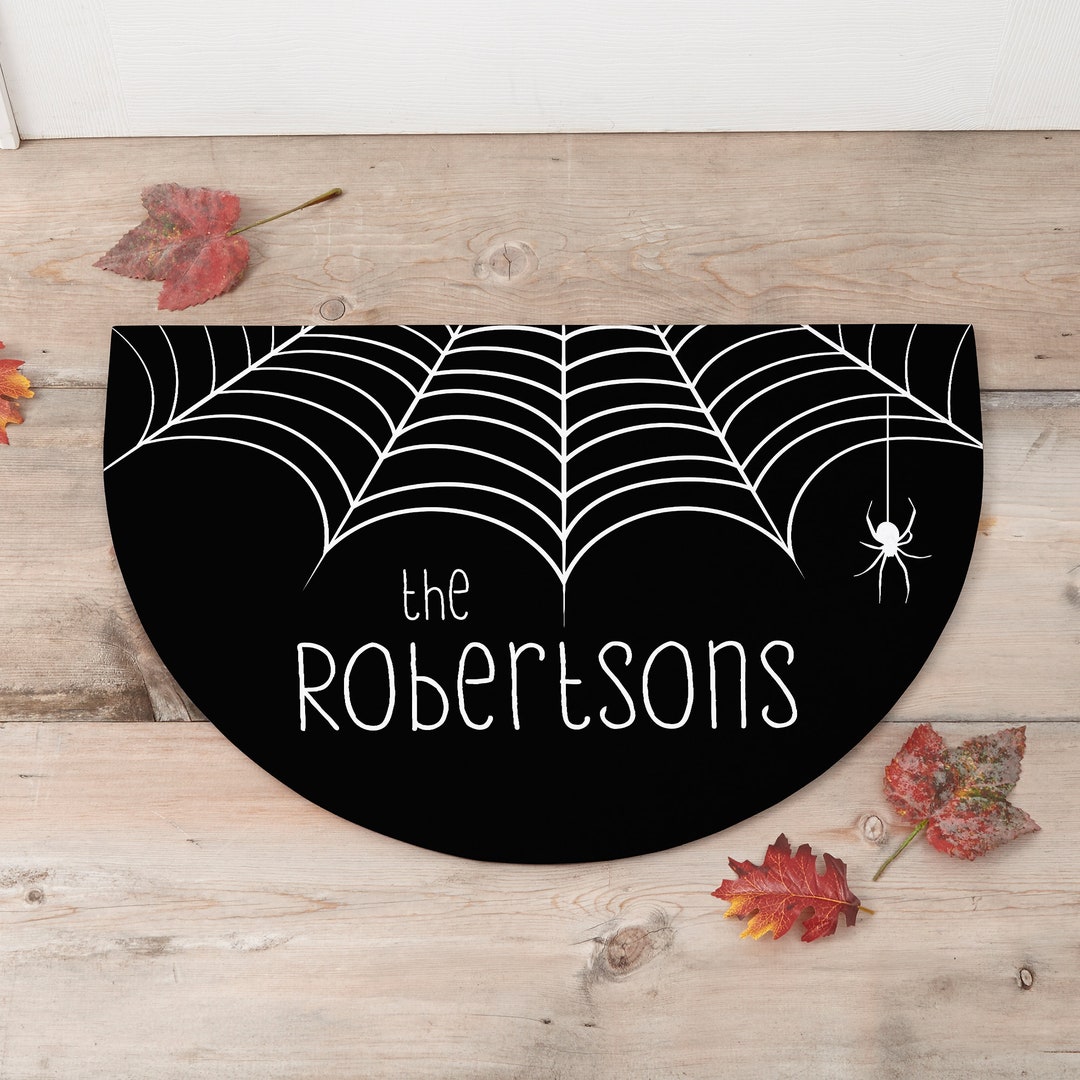 Spider Web Personalized Half Round Halloween Doormat, Personalized ...
