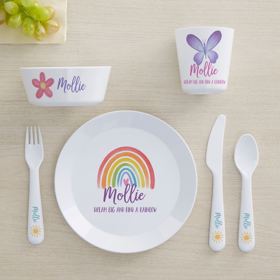 Watercolor Brights Personalized Kids Dinnerware, Toddler Dish Set ...