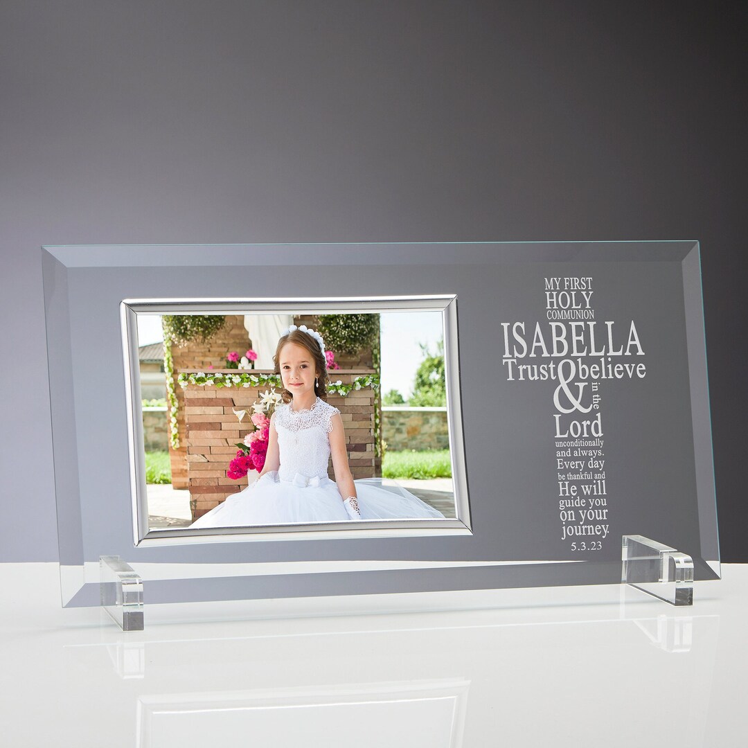 First Communion Personalized Glass Frame, Engraved Picture Frame, First ...