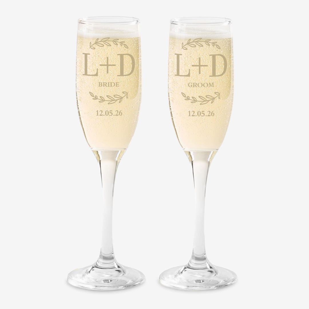Engraved Wedding Champagne Flutes – Custom Bride and Groom Toasting ...