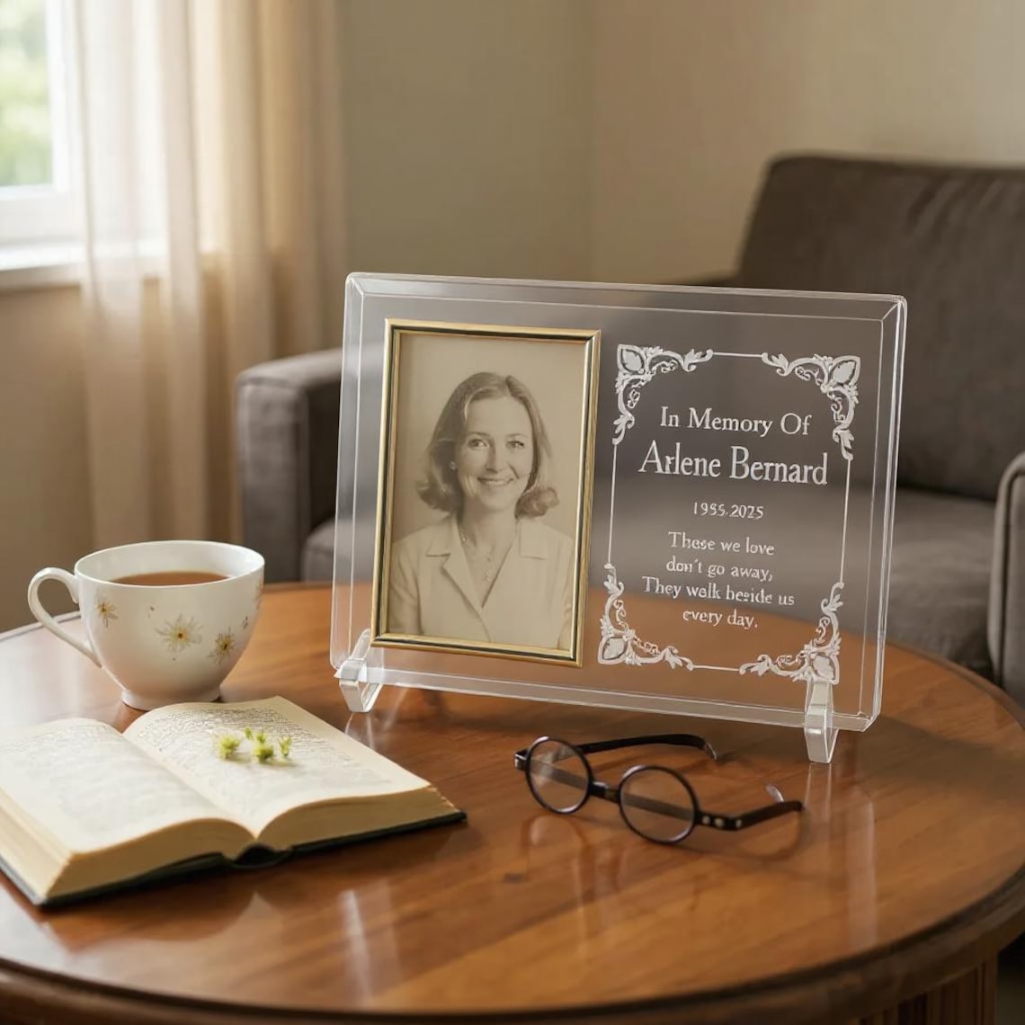 Personalized Memorial Picture Frame: Laser-engraved Glass With Brass ...