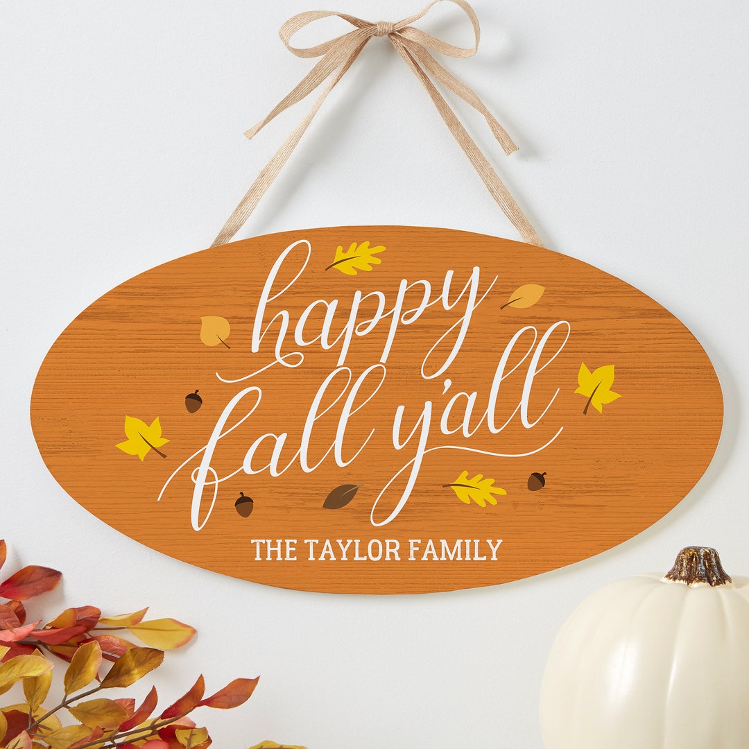 Happy Fall Y'all Personalized Oval Wood Sign, Autumn Wall Decor, Custom ...