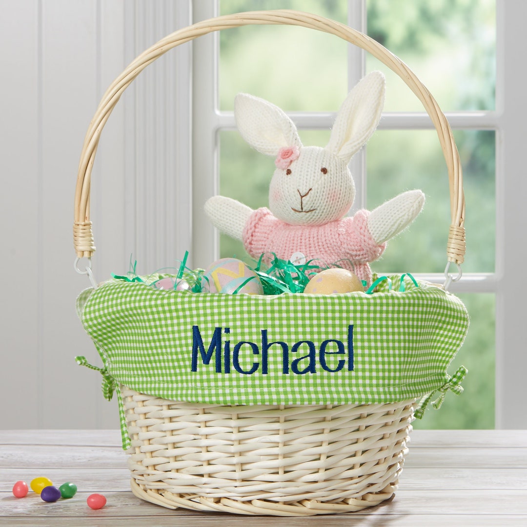 Kids Green Check Personalized Easter Basket With Liner, Easter Baskets ...