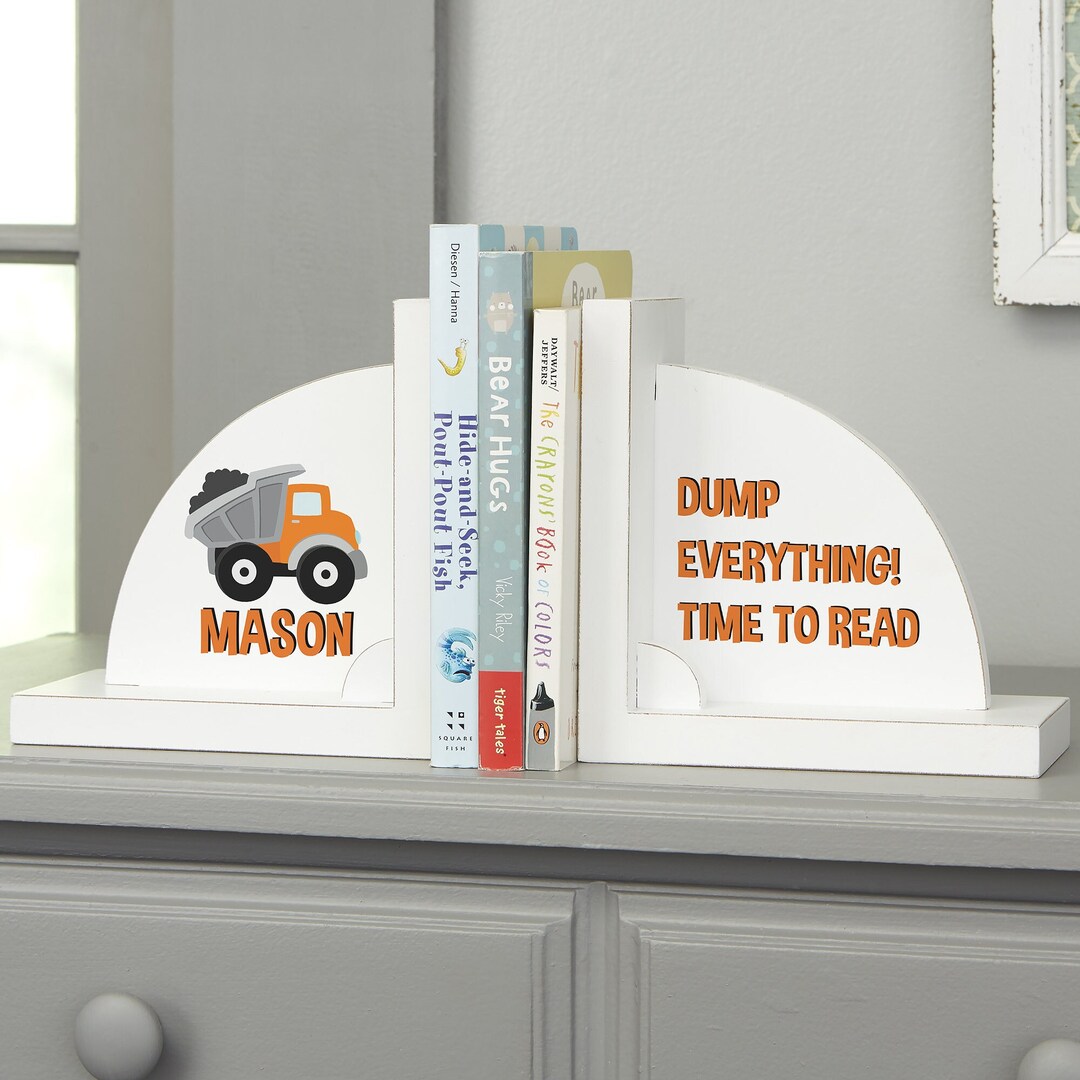 Construction & Monster Trucks Personalized Bookends, Gifts for Home ...