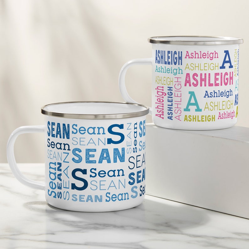 Trendy Repeating Name Personalized Enamel Mug, Toddler Cup, Little Kid ...