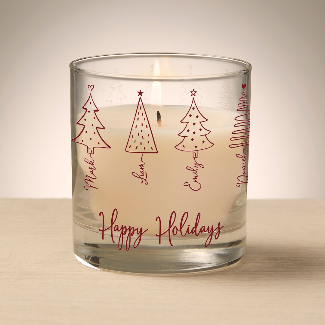 Scripted Christmas Tree Personalized 8oz Glass Candle, Family Gifts ...