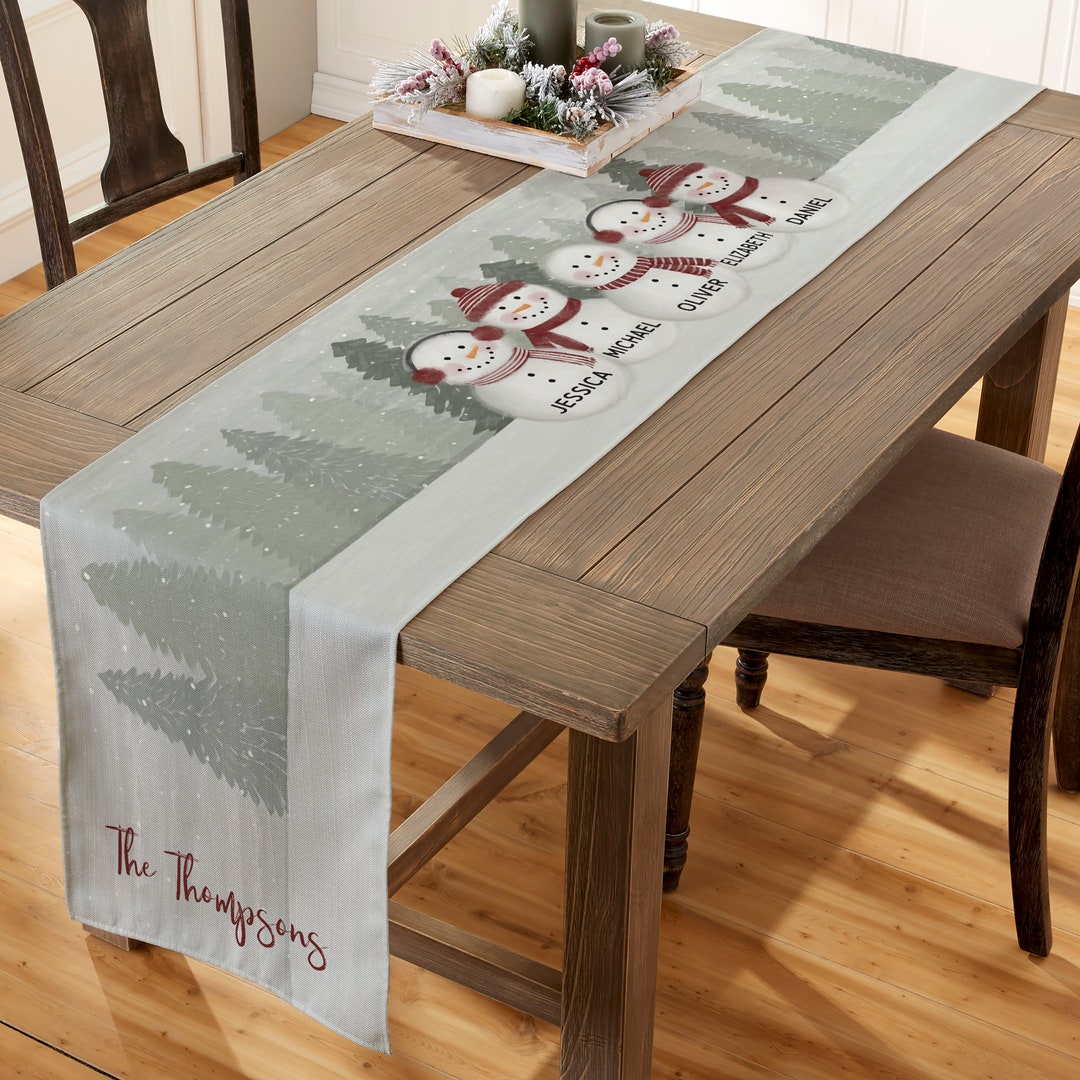 Watercolor Snowman Personalized Table Runner, Christmas Table Cloth ...