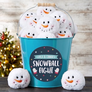 Warm Winter Wishes Snowball Fight Personalized Metal Bucket, Gift ...