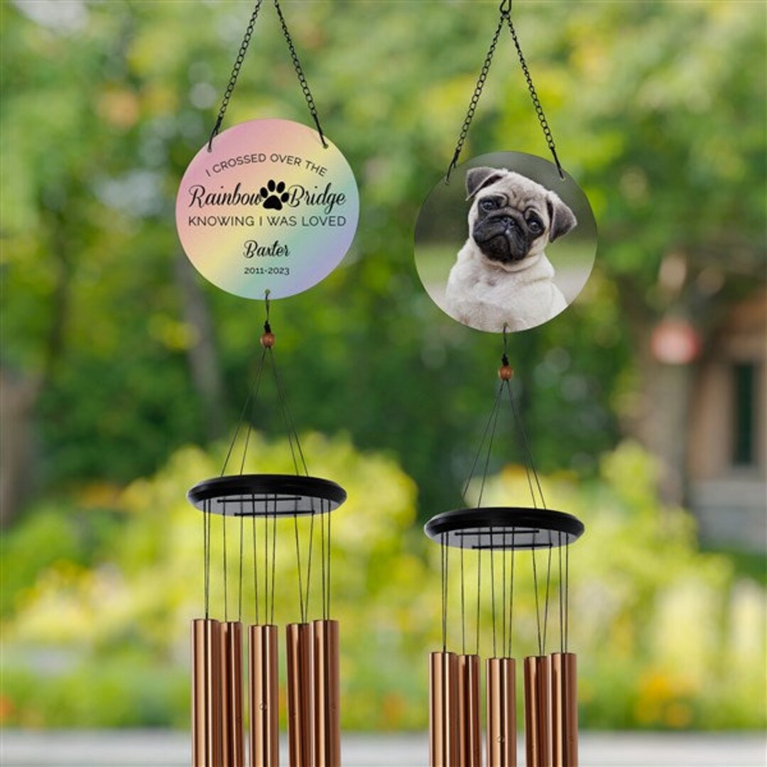 Rainbow Bridge Pet Memorial Personalized Photo Wind Chime, in Memory Of ...