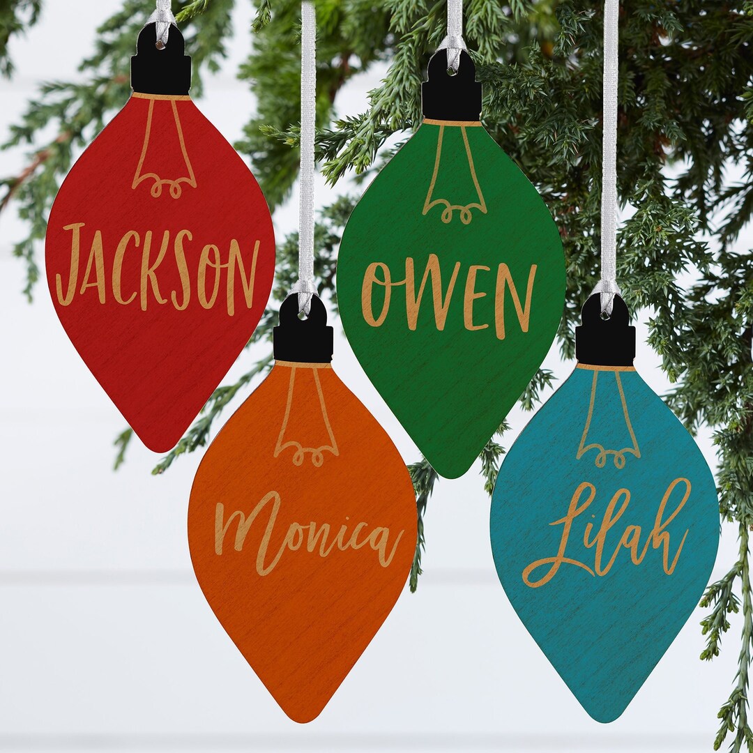 Merry Name Personalized Wood Christmas Bulb Ornament, Personalized ...