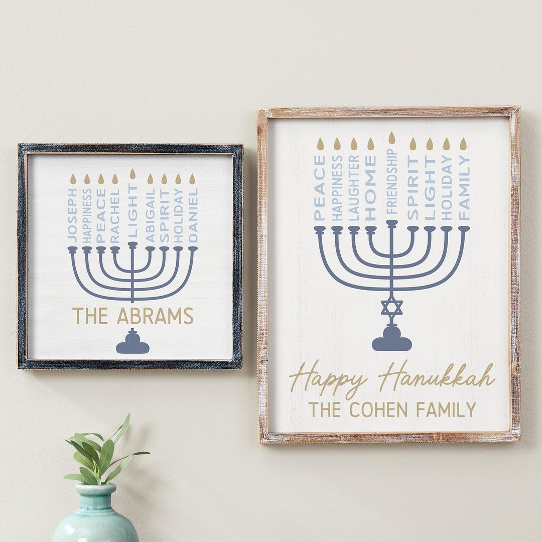 Hanukkah Menorah Personalized Frame Wall Art, Judaism Gifts, Grandma ...