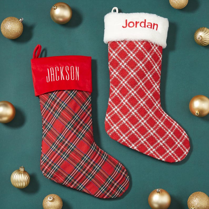 Personalized Red Plaid Christmas Stocking – Classic Embroidered ...