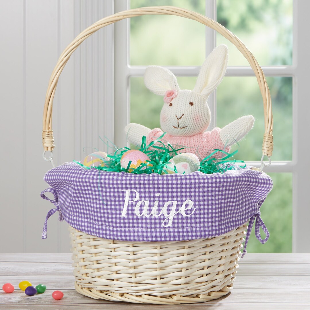 Personalized Purple Check Easter Basket With Liner, Easter Baskets ...