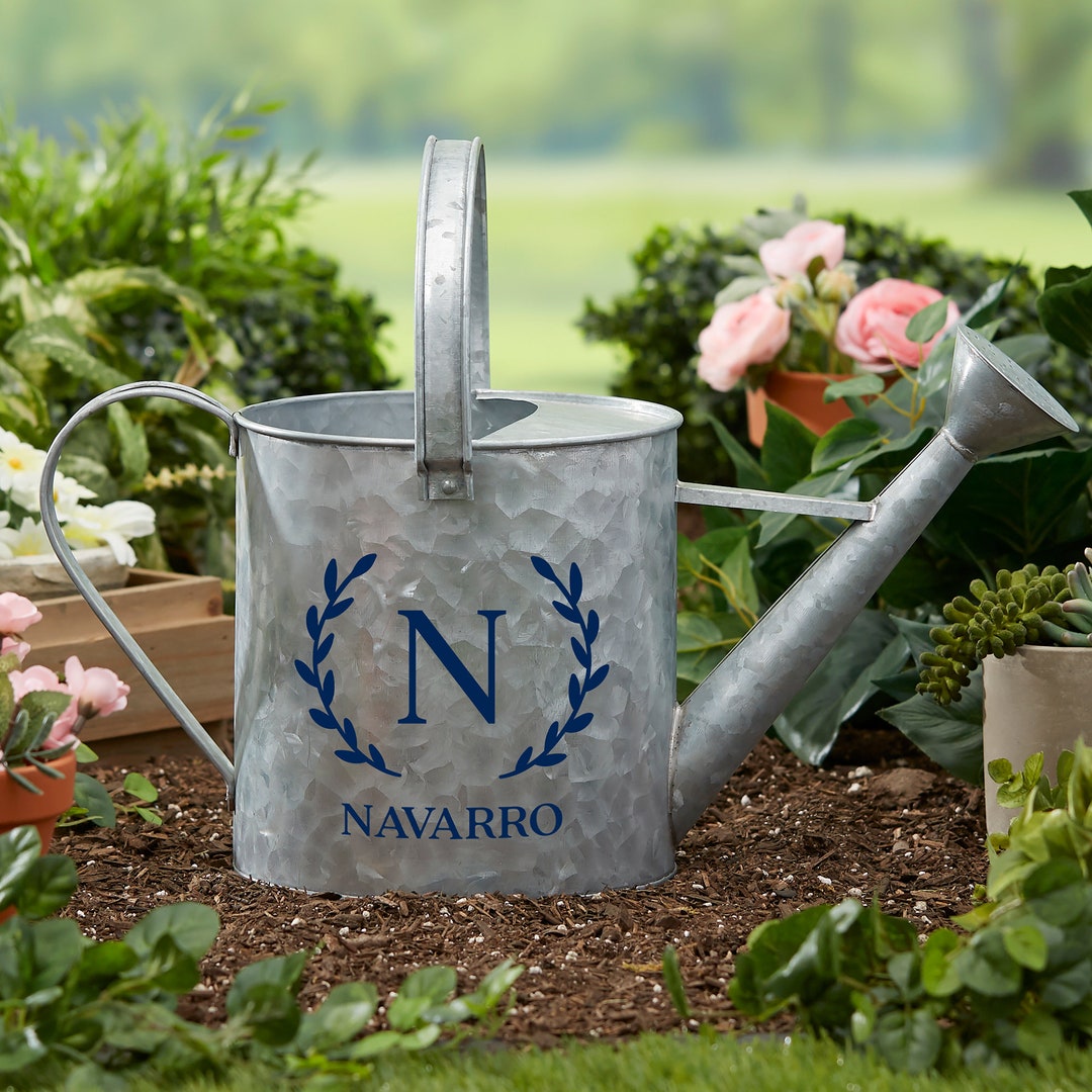 Personalized Laurel Initial Metal Watering Can – Custom Name Garden ...