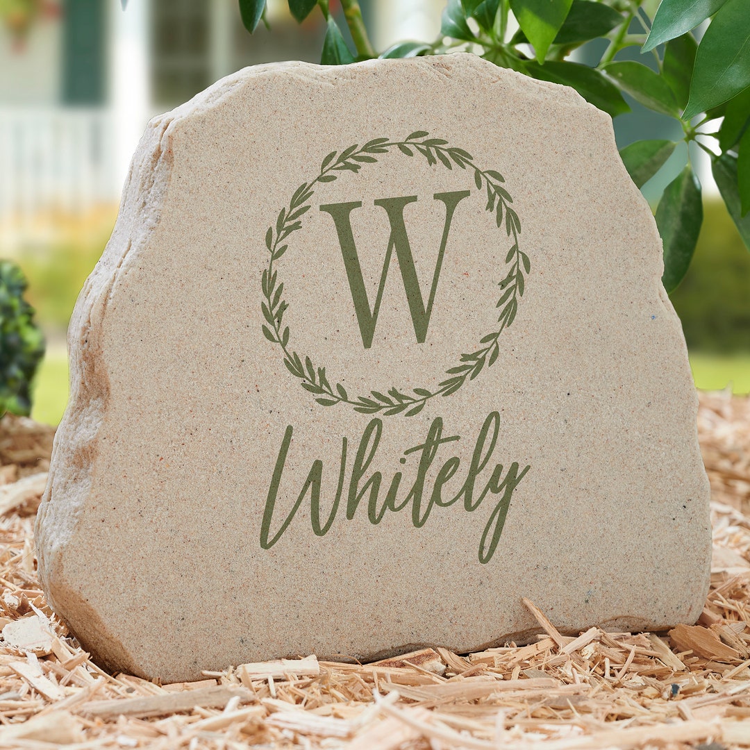 Laurel Monogram Personalized Standing Garden Stone, Personalized ...