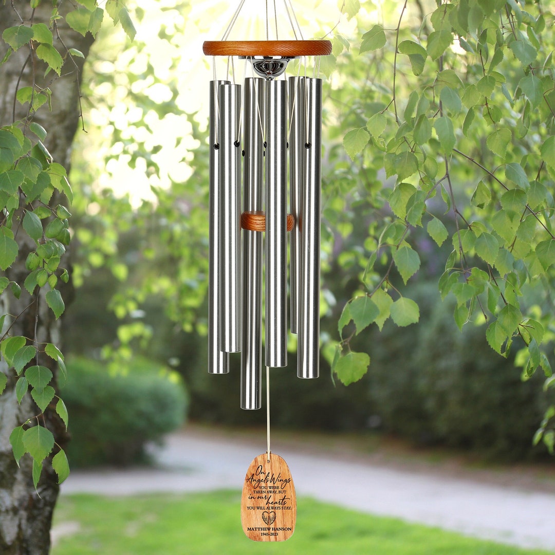 On Angel's Wings Personalized Urn Memorial Wind Chimes, Custom Wind ...