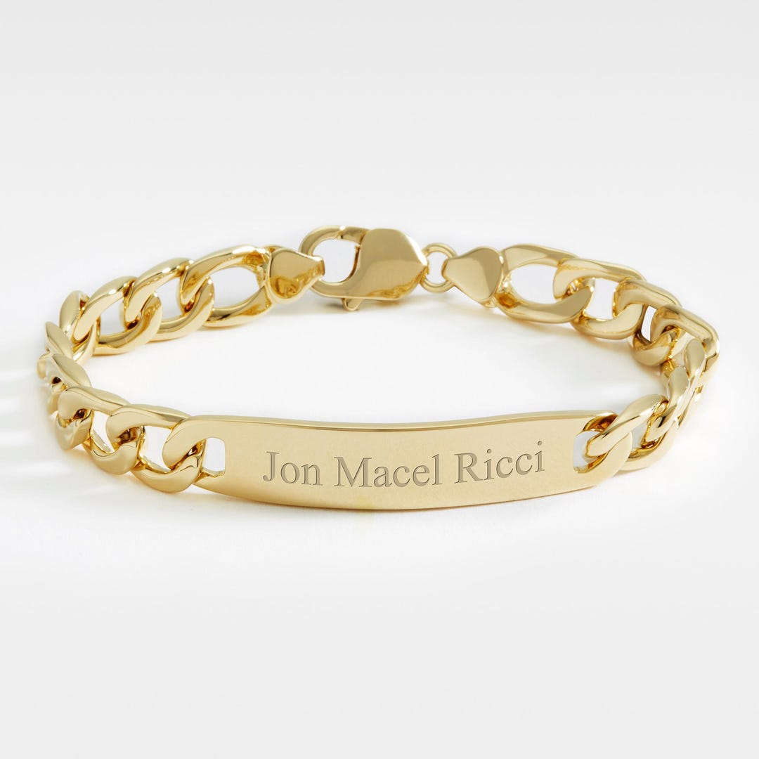 Men's Gold AND Sterling Silver Bracelet, Engraved Dainty Name Bracelet ...
