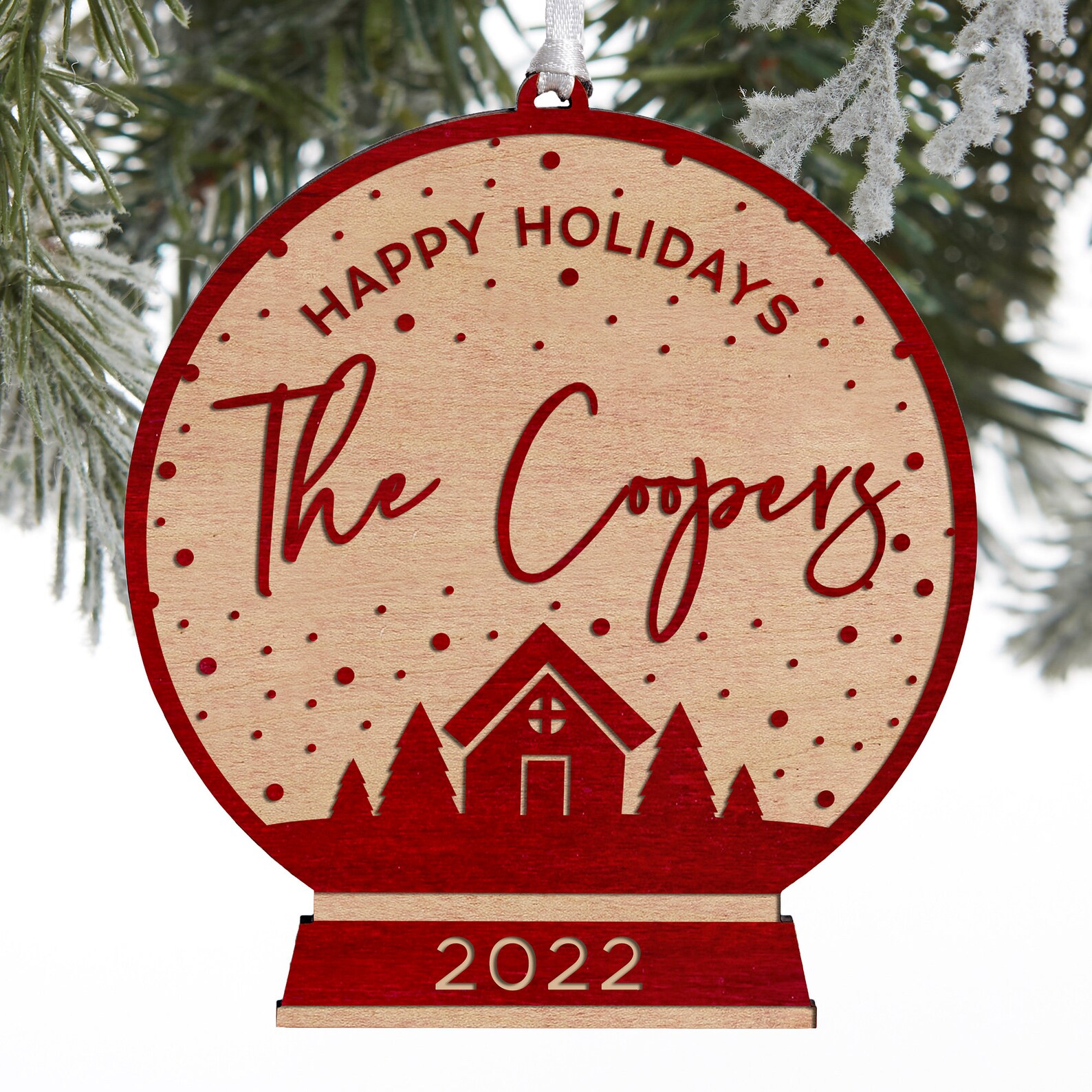 Family Snow Globe Personalized Wood Ornament Family | Etsy