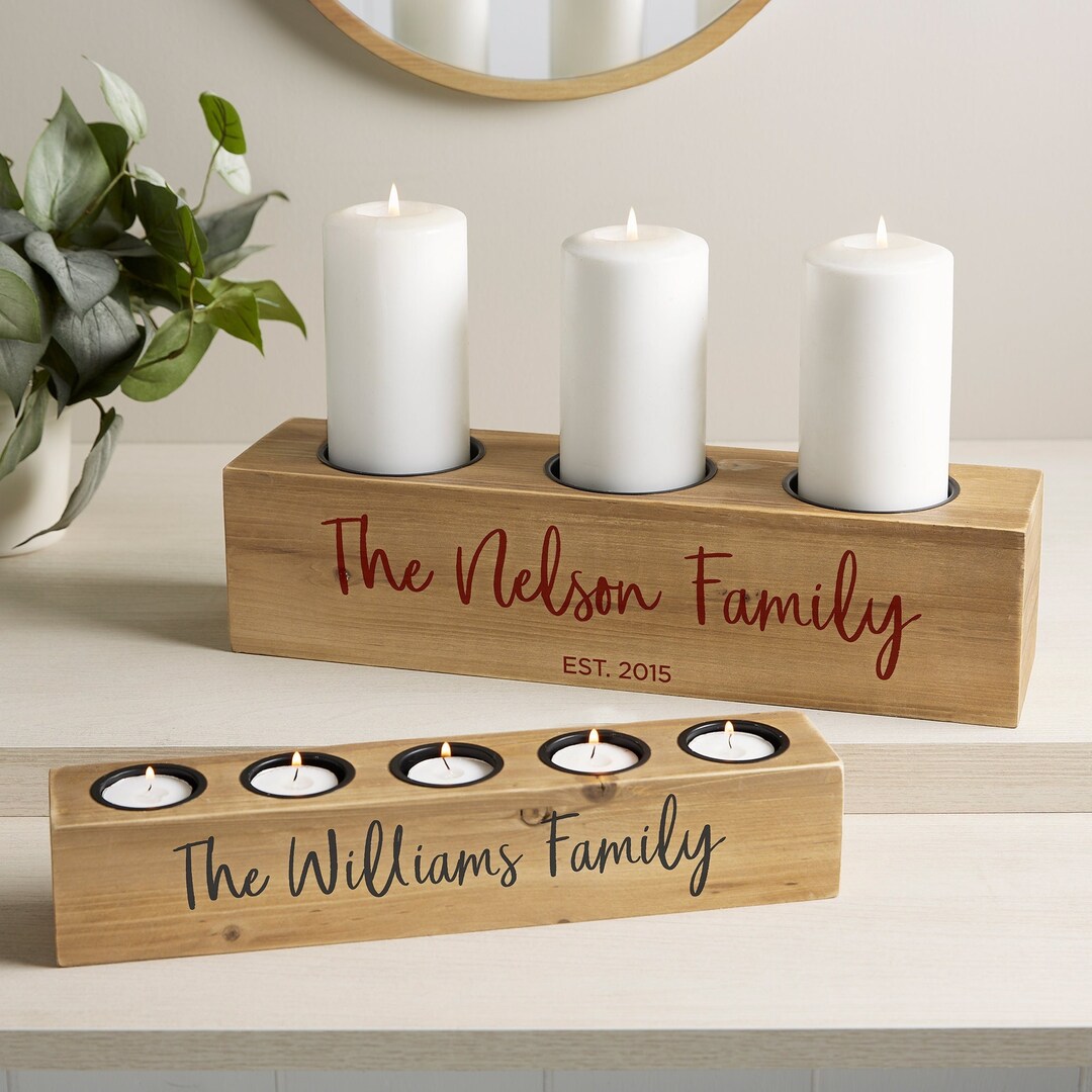 Seasonally Script Personalized Wood Candle Holder, Table Centerpiece ...