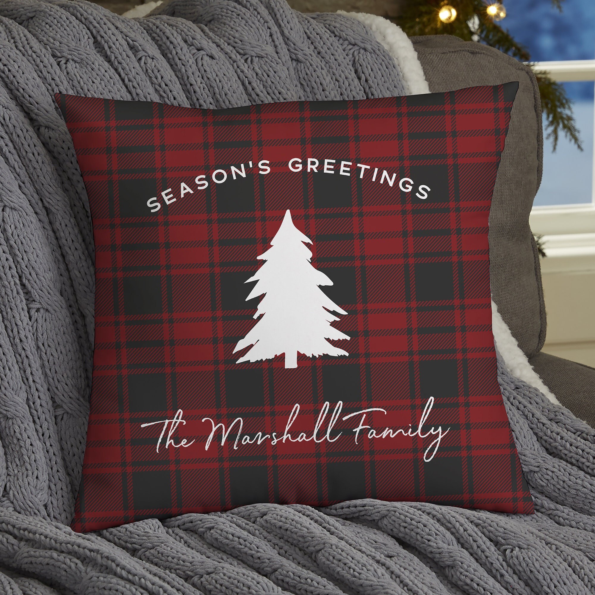 Christmas Plaid Personalized 14 Plaid Throw Pillow | Etsy