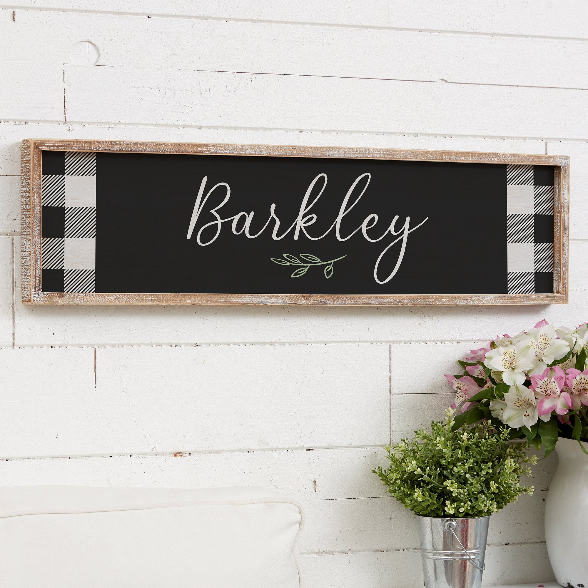 Black & White Buffalo Check Framed Wood Wall Sign, Farmhouse Wall Art ...