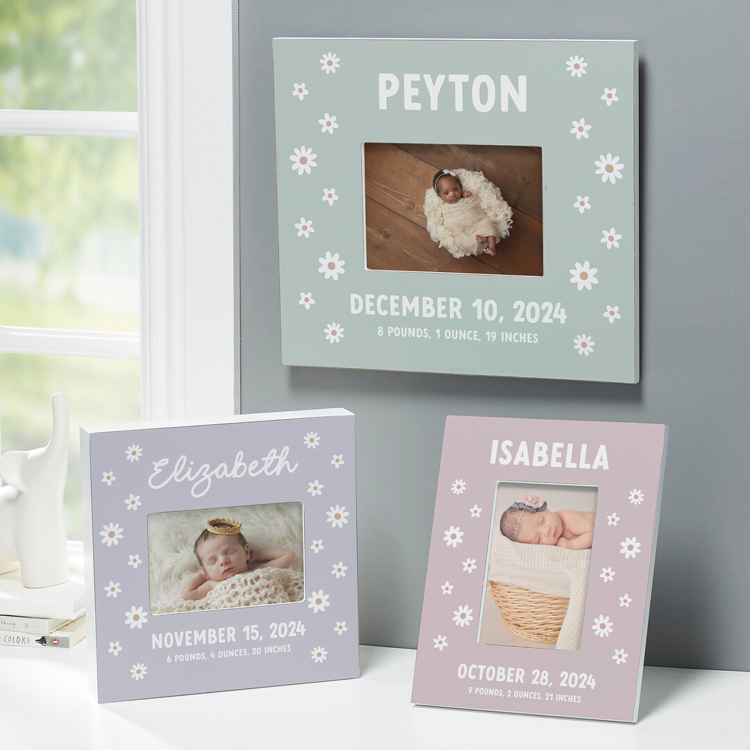 Retro Daisy Personalized Baby Picture Frame, Baby Frame, Newborn ...