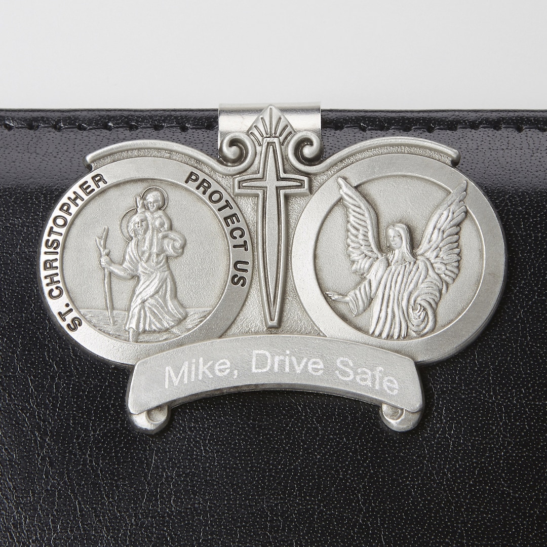 St. Christopher Engraved Visor Clip, Religious Gifts, Car Accessories ...