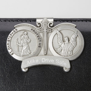 St. Christopher Engraved Visor Clip, Religious Gifts, Car Accessories ...