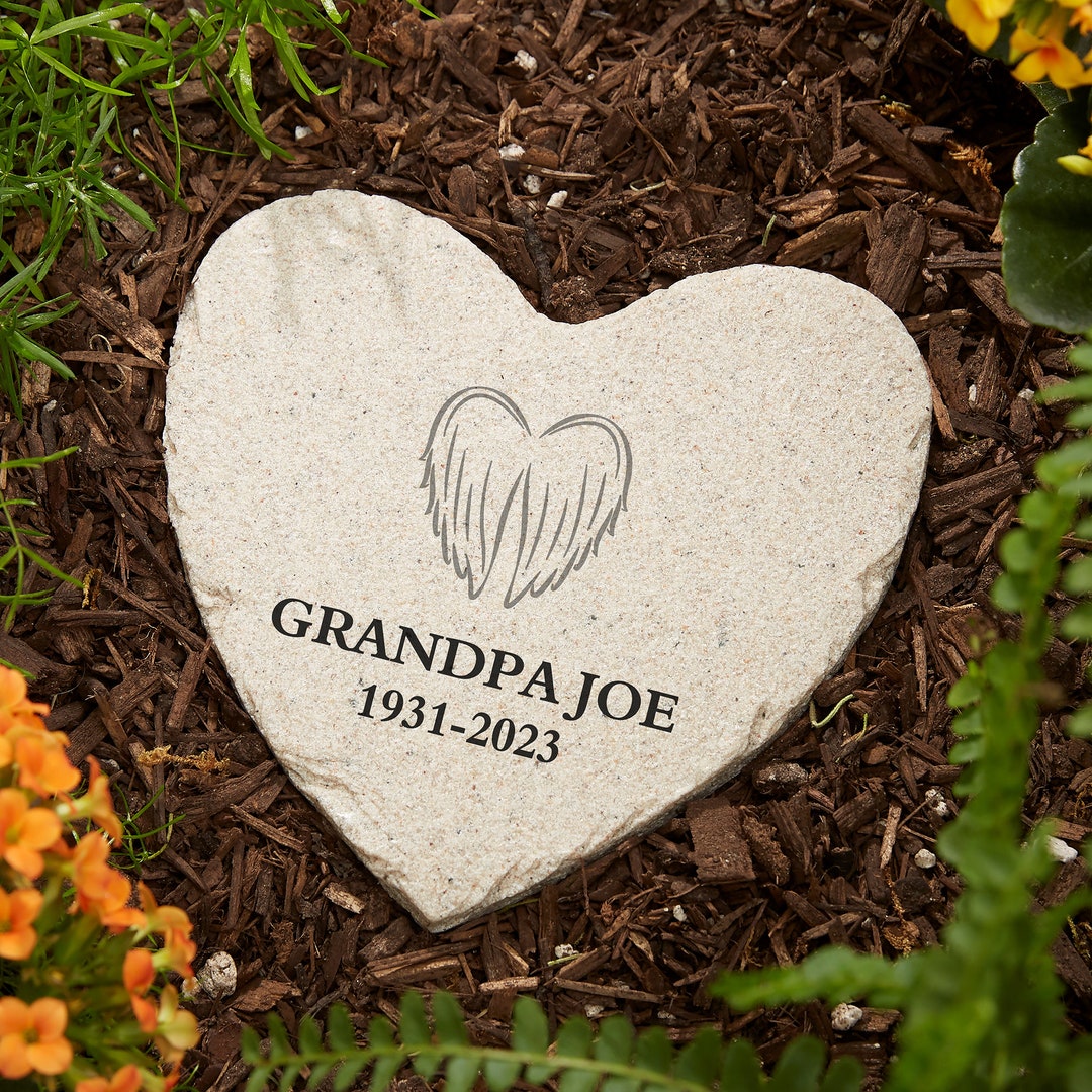 Personalized Memorial Heart Garden Stone: Angel Wings Remembrance Gift ...