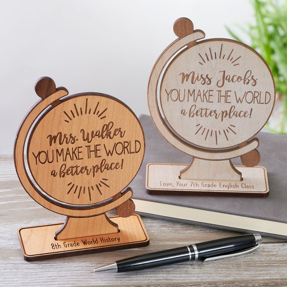 Globe for Teacher Personalized Wood Keepsake Teacher Appreciation Teacher Gifts Thank You Gift Desk Accessories Graduation Gifts Etsy UK