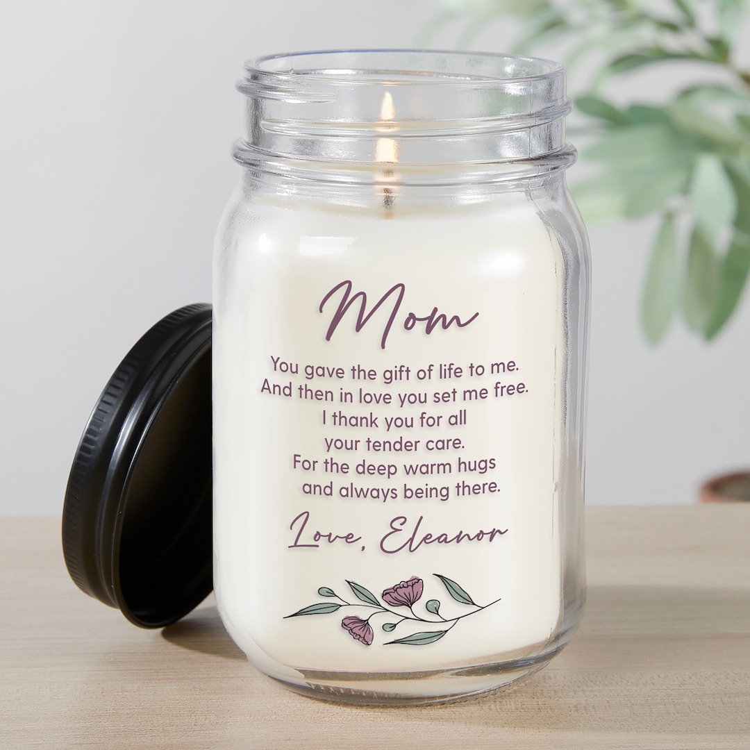 Floral Message for Mom Personalized Mason Jar Candle - Custom Scented ...