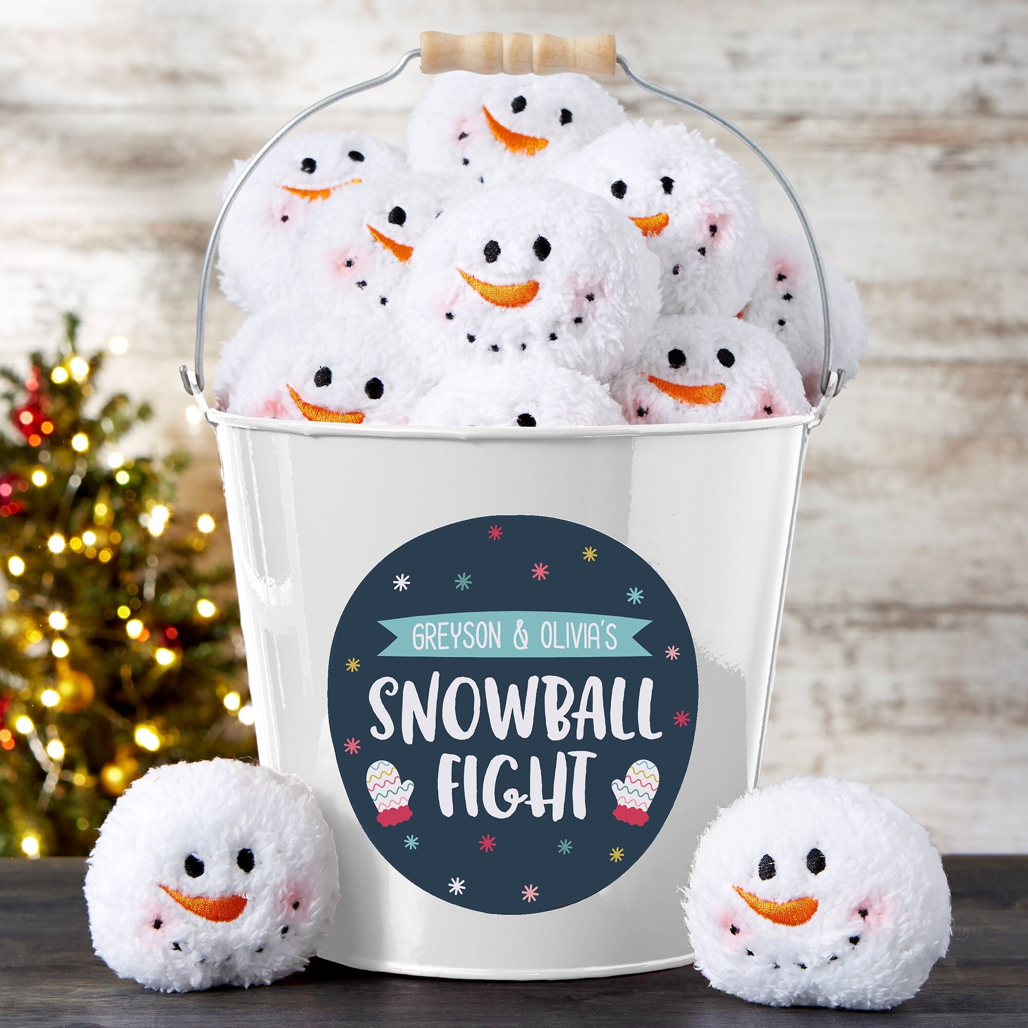 Warm Winter Wishes Snowball Fight Personalized Metal Bucket, Gift ...