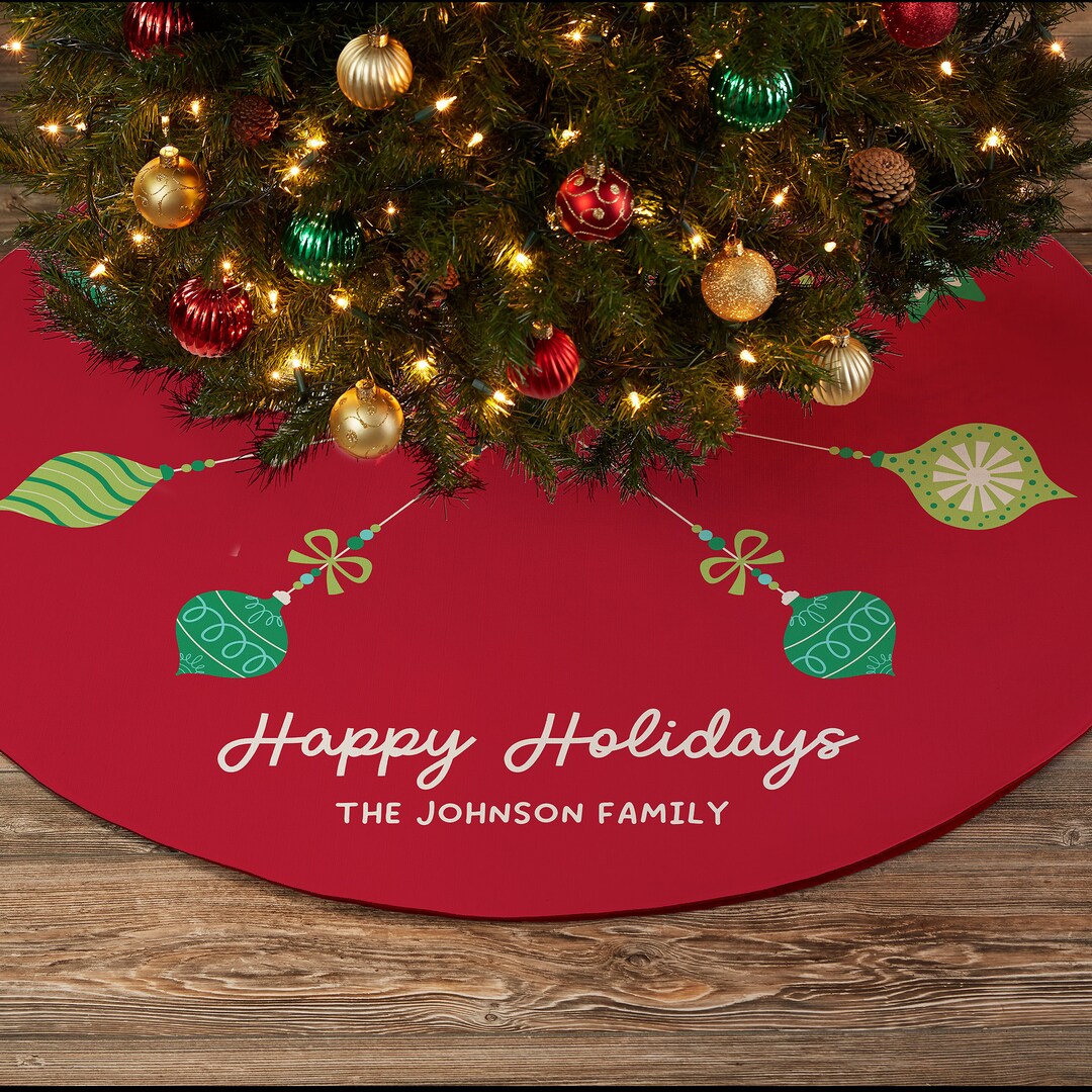 Retro Modern Ornament Personalized Christmas Tree Skirt, Custom Tree ...