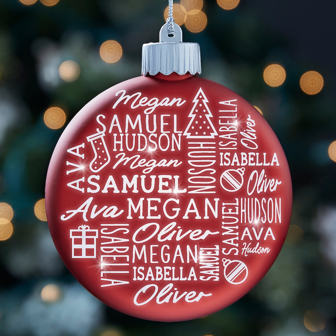 Holiday Repeating Name Personalized LED Glass Ornament, Christmas Decor ...