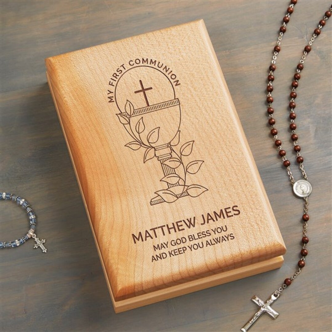 First Communion Icons Personalized Rosary Case, Custom Jewelry Box ...