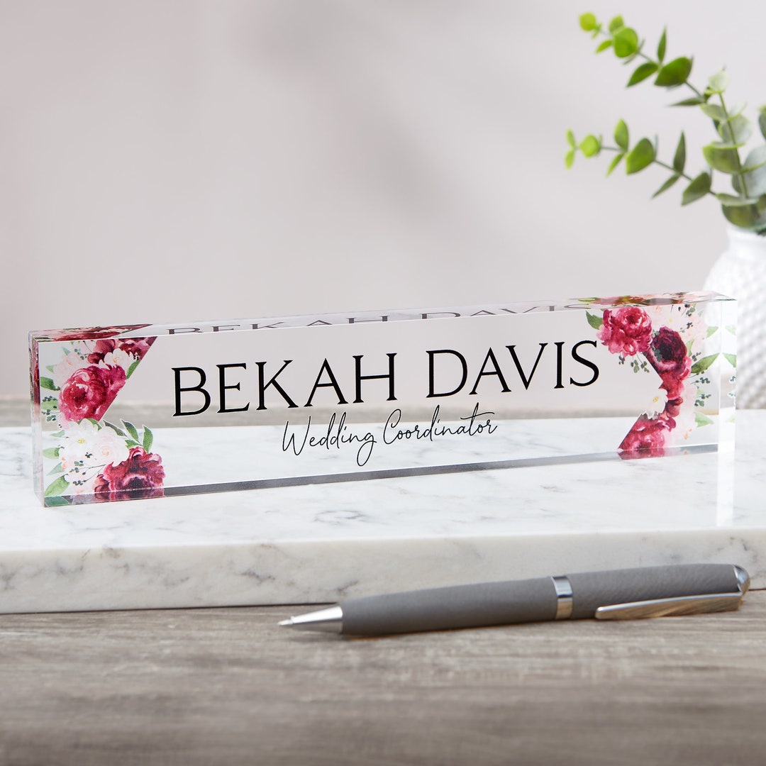 Floral Personalized Acrylic Name Plate, Desk Accessories, Gifts for Her ...