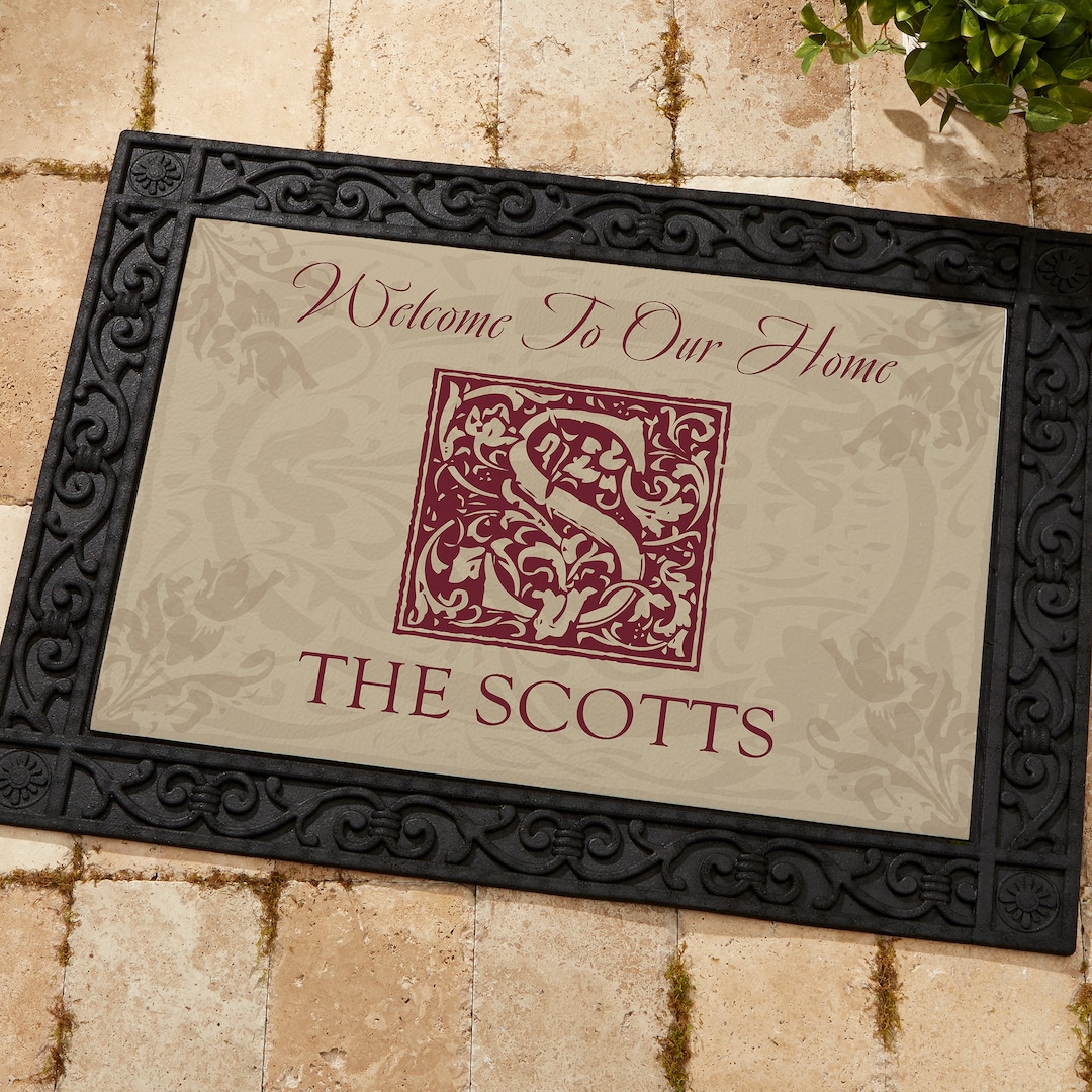 Personalized Floral Monogram Doormat - Custom Family Welcome Mat ...