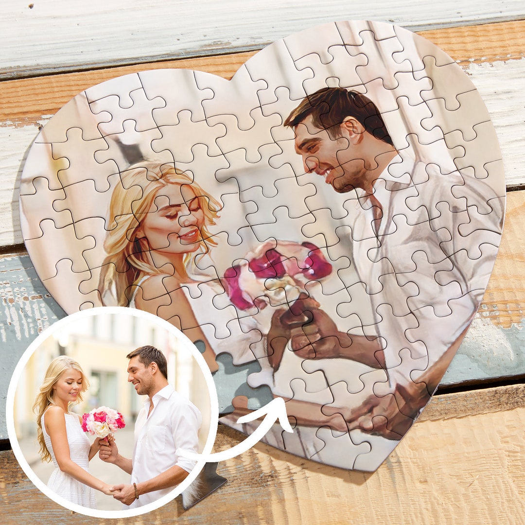 Cartoon Yourself Personalized Mini Heart Photo Puzzle, Custom Puzzles, Photo Jigsaw Puzzle ...